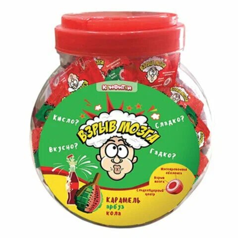 Взрыв мозга карамель микс вкусов в банке (кола, арбуз), блок 166 шт. (3г х 166 х 12)