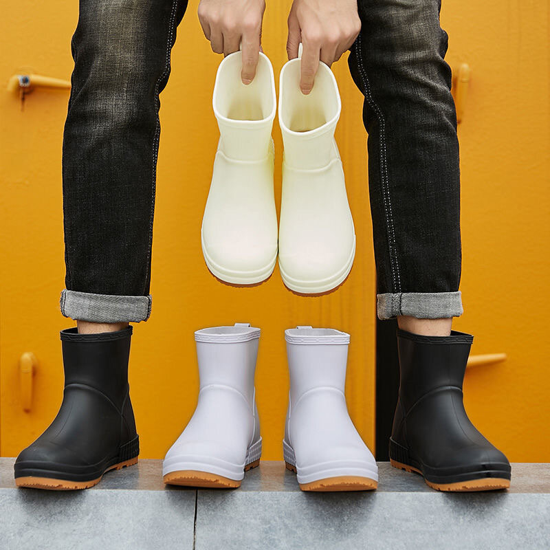 Полусапожки резиновые сапоги мужские и женские высокие толстые модные нескользящие резиновые сапоги для улицы износостойкие водонепроницаемые резиновые сапоги нескользящая кухонная резиновая обувь
