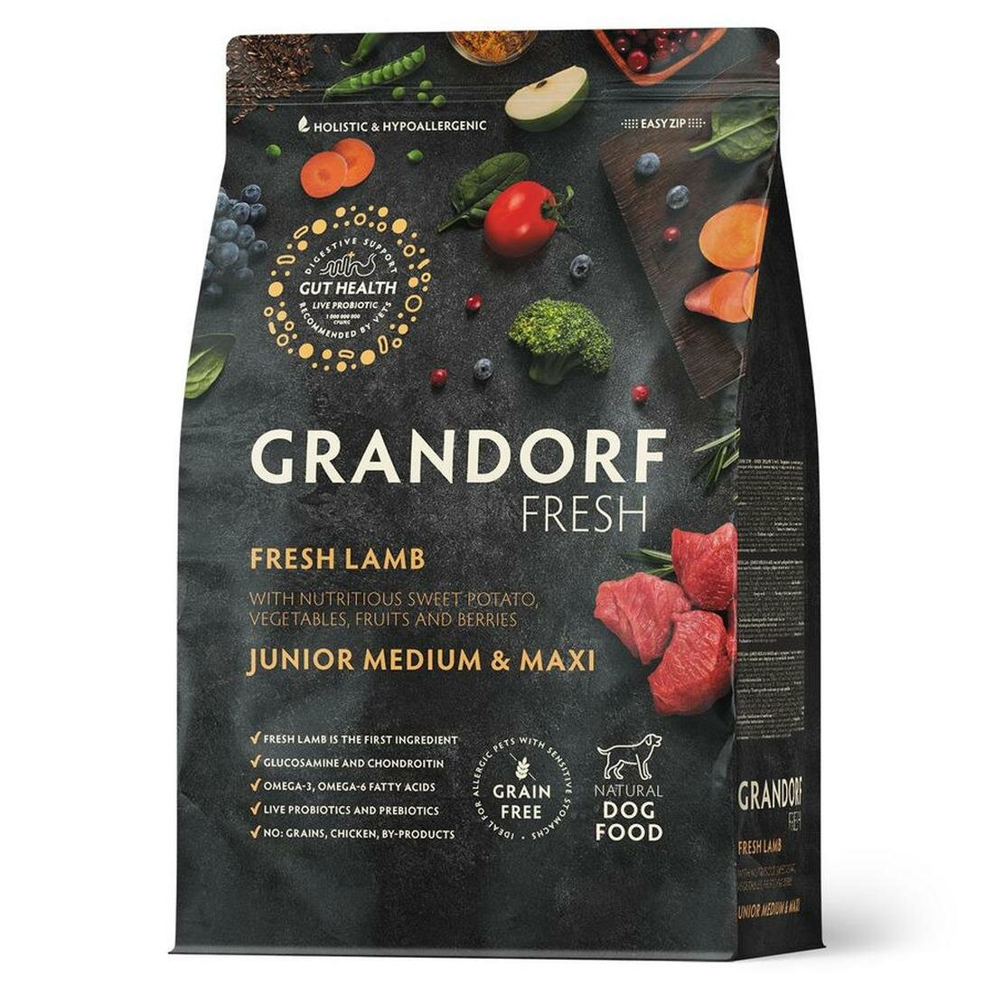 Grandorf Fresh Dog Junior Medium Maxi Lamb Сухой беззерн с пробиотиками для щенков средних/крупных пород, ягненок 10 кг