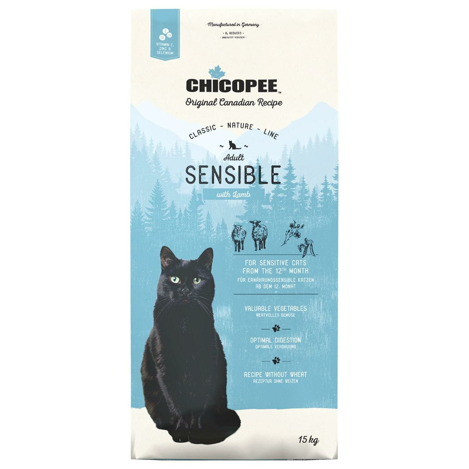 Сухой корм для кошек с чувствительным пищеварением Chicopee CNL Cat Adult Sensible с ягненком 15 кг