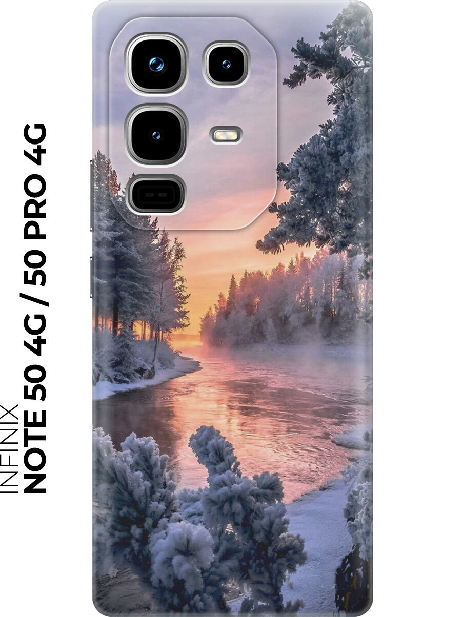 Силиконовый чехол на Infinix Note 50 4G / 50 Pro 4G с принтом "Река в заснеженном лесу"