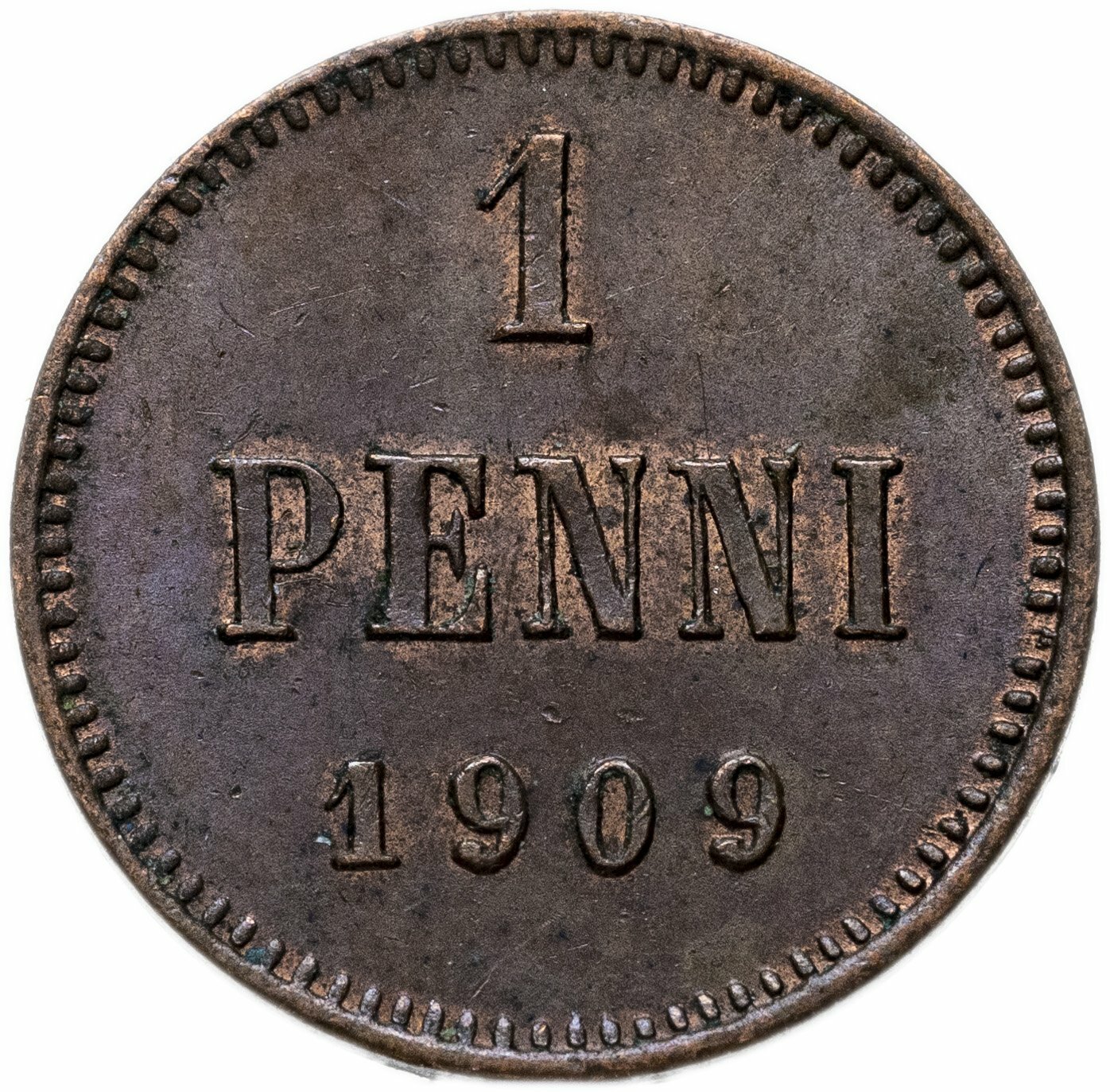 1 пенни penni 1909 Российская Финляндия, Медь, в сохранности UNC