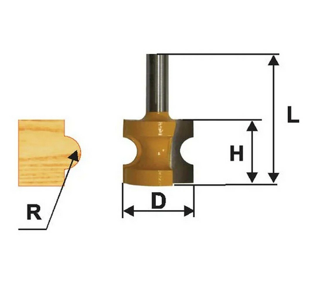 Фреза кромочная полустержневая (Ø 44.5х41 мм; R 12.7 мм; хвостовик 12 мм) по дереву Энкор (9314)