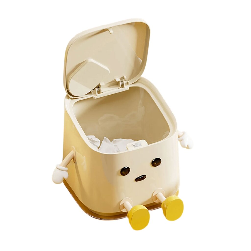 Мини мусорное ведро с крышкой кремового цвета для стола или туалетного столика