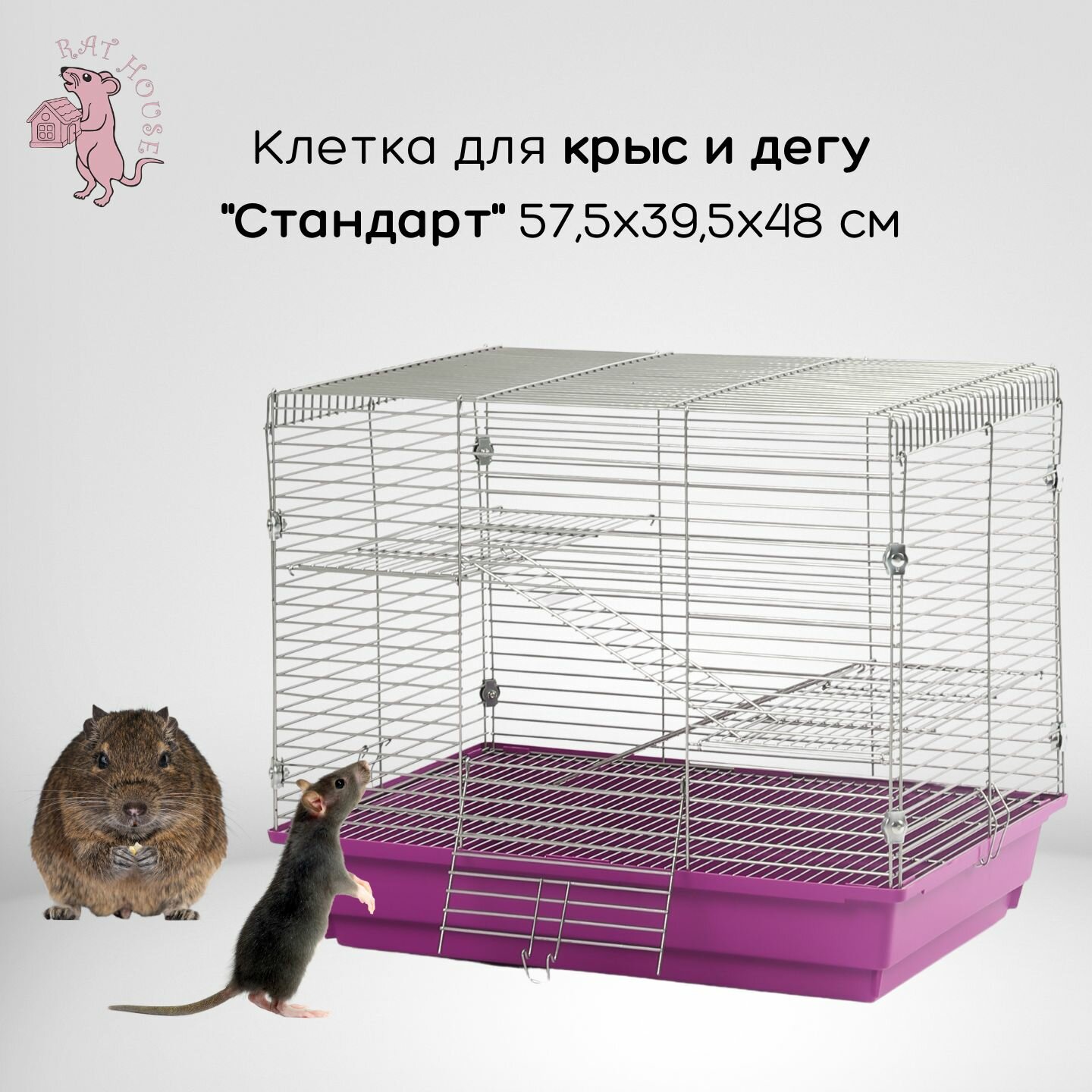 Rat House Клетка для Дегу и крыс "Стандарт" 57,5х39,5х48 см, фиолетовая