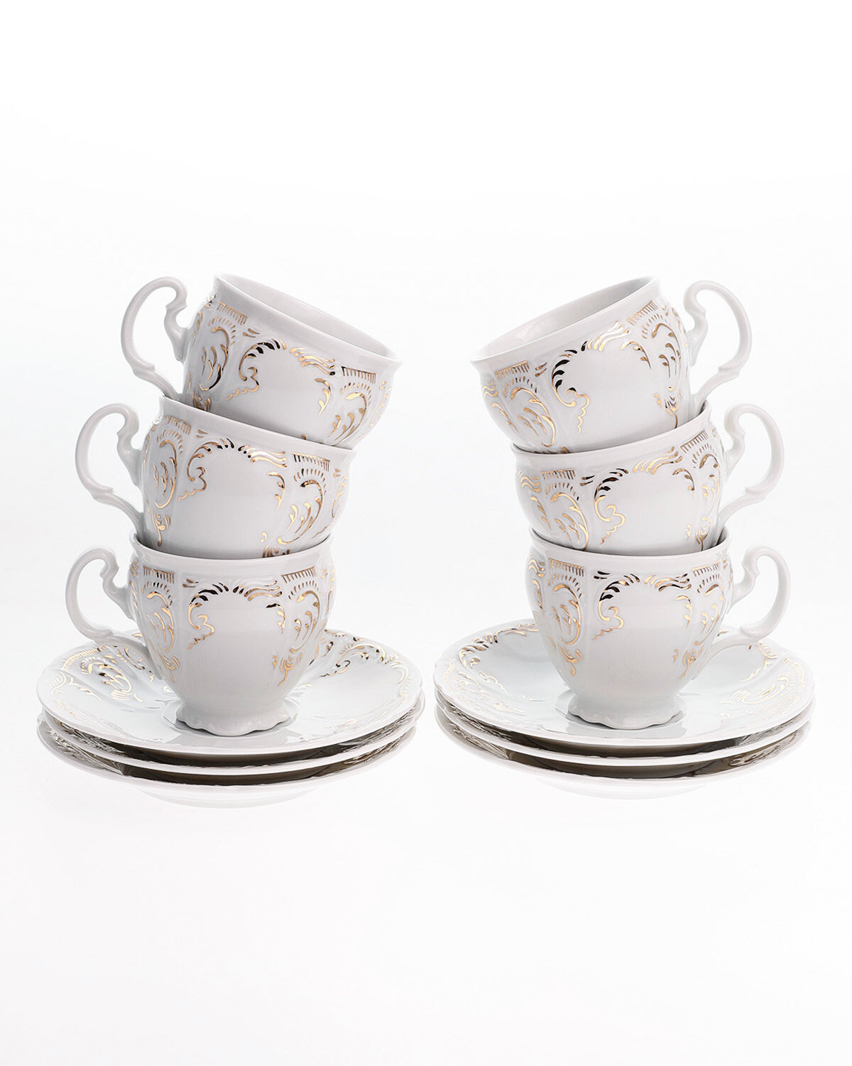 Чашка 170 мл с блюдцем 140 мм высокая; "Bernadotte", декор "Золотой орнамент", (6 пар), Thun/ БТФ1308