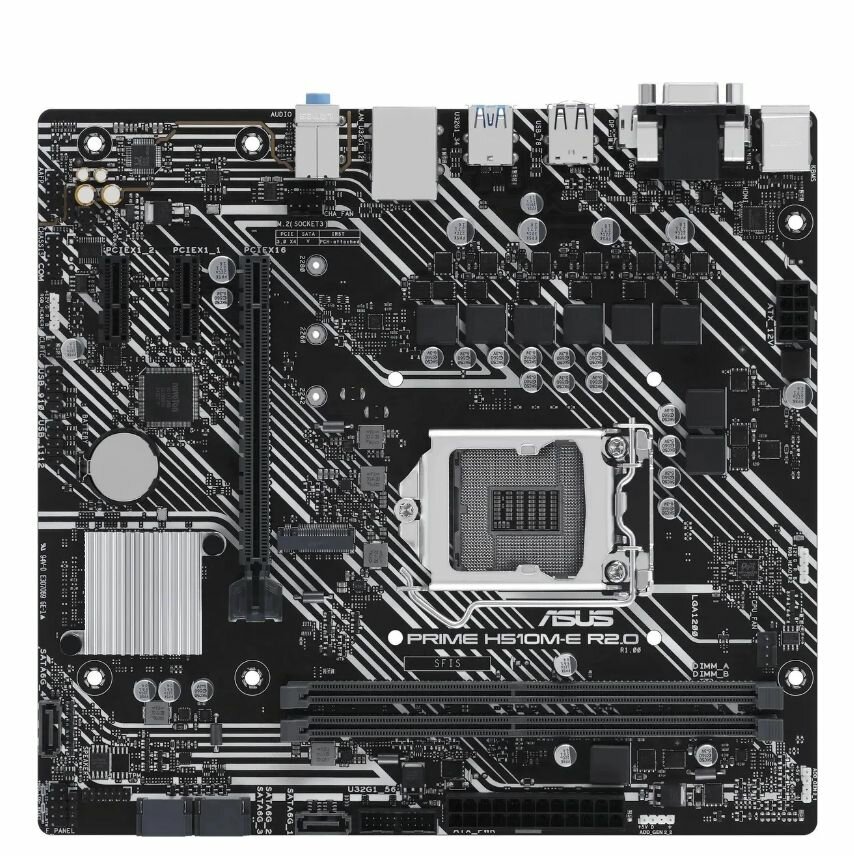 Материнская плата ASUS PRIME H510M-E R2.0 (PRIME H510M-E R2.0) - LGA 1200, Intel H470, 2хDDR4 -2933 МГц, 2х PCI-Eх1, 1х М.2, Micro-ATX