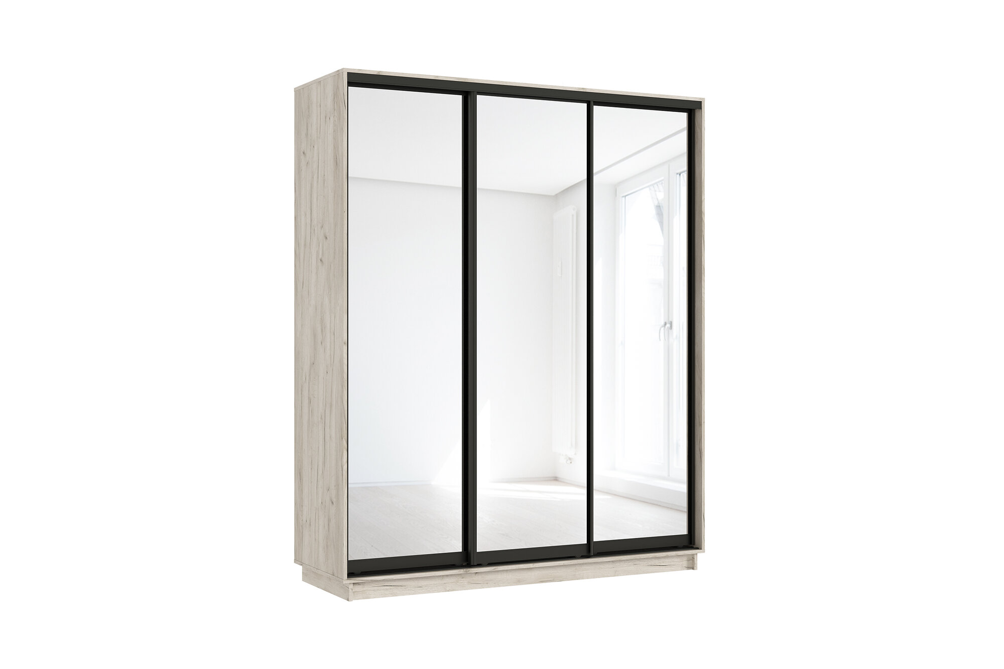 Шкаф-купе для одежды Нонтон Тринити New, 180x60x220 см, 3 зеркала, дуб крафт серый