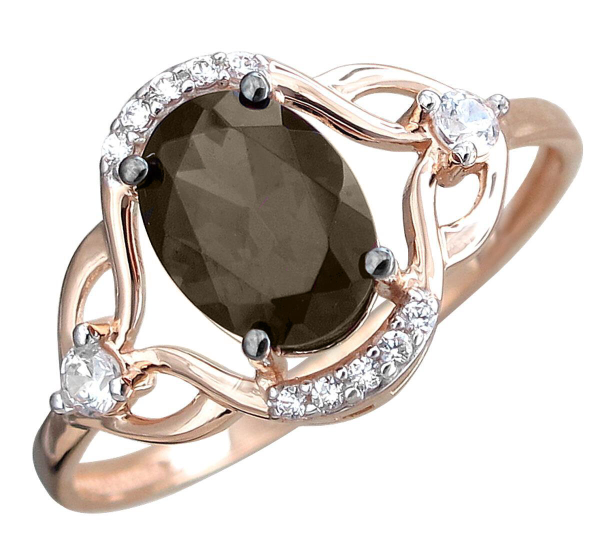 Кольцо, серебро, 925 проба, раухтопаз, фианит