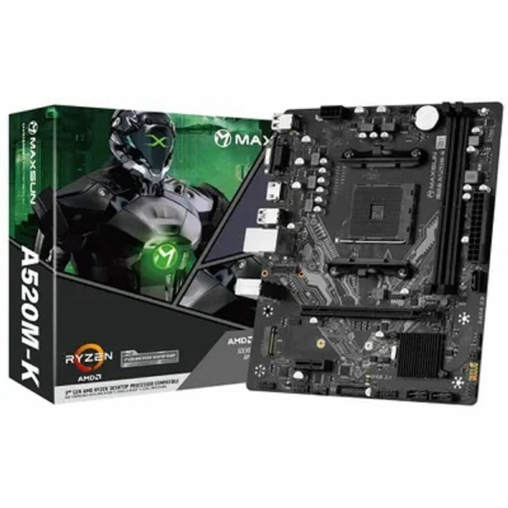 MAXSUN Материнская плата MS - Challenger A520M - K AM4, mATX, 2xDDR4, HDMI+VGA, M.2, LAN 1Gb, RTL