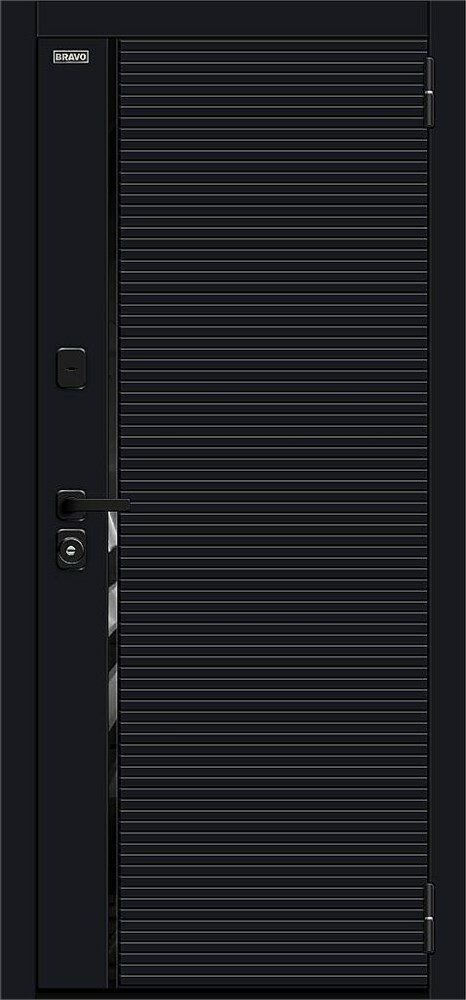 BRAVO Дверь входная 205*86 Bravo R Лайнер/SBlack, Black Shell/White Silk, Левое с зеркалом 205*86 Black Shell/White Silk