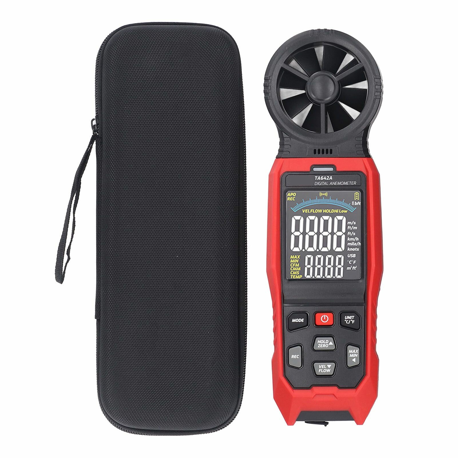 Анемометр цифровой для скорости, температуры и расхода воздуха, высокоточный с 8 лопастями