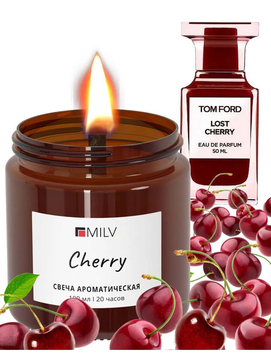 MILV Свеча ароматическая с деревянным фитилём "CHERRY" 100 мл, до 20 час