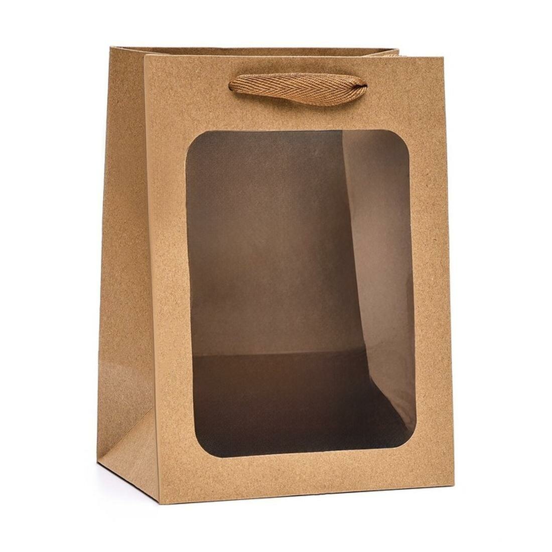 Подарочный пакет UPAK LAND, с окном, 25 х 18 х 13 см, цвет крафт