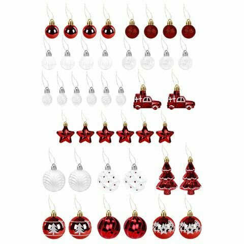 Шары елочные набор 42 предмета "Red and White Shine", пластик, красный/белый, золотая сказка, 592589