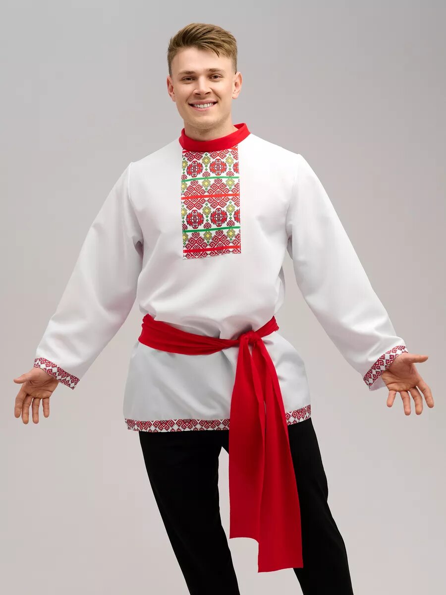 Народная косоворотка чувашский костюм, белый, XL/2XL (52-54)