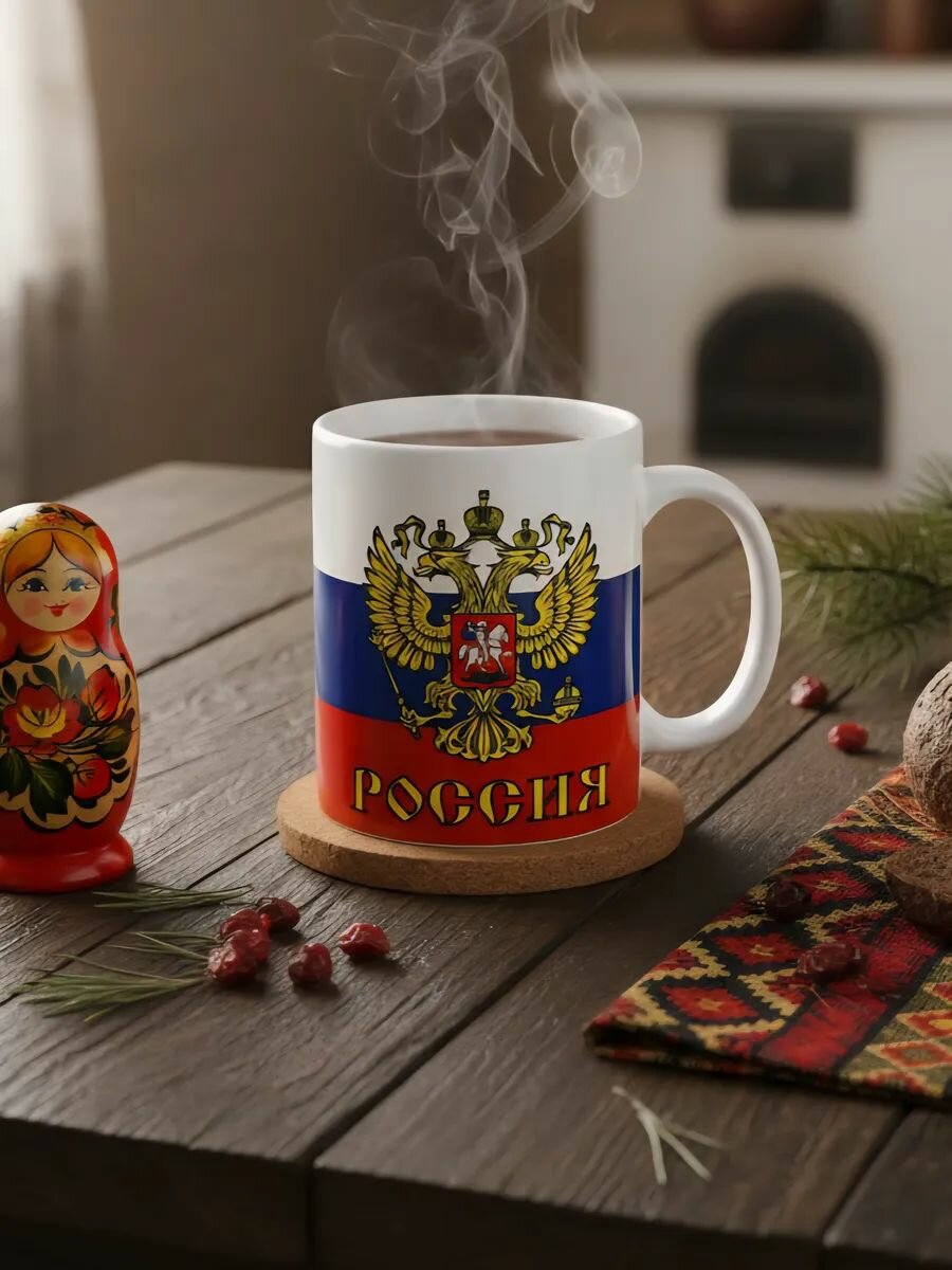 Кружка триколор- флаг России с гербом