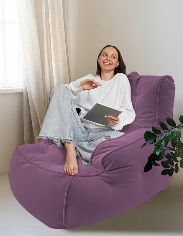 Современное кресло для отдыха aLounge - Tranquility Armchair - Sakura Pink (велюр, фиолетовый) - бескаркасная мягкая мебель в гостиную, спальню, зону ожидания.