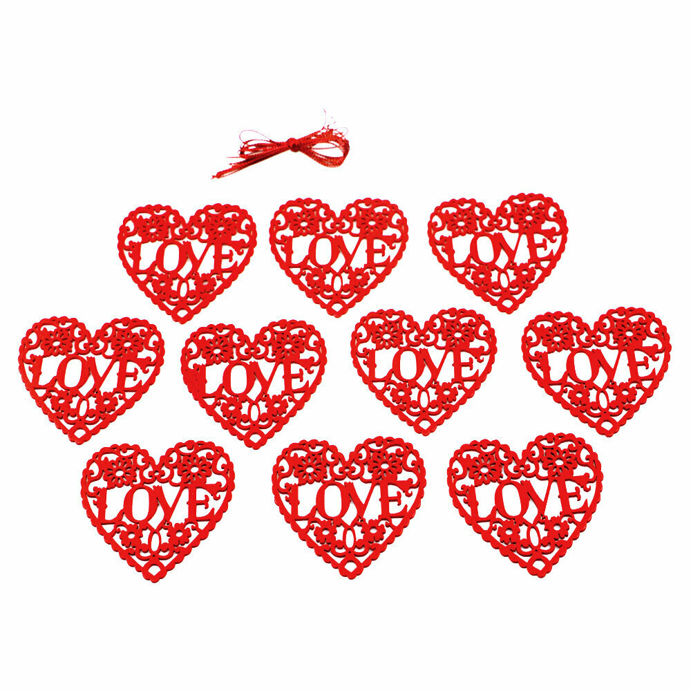 10 шт. Деревянные сердечки с веревочкой, романтичные подвесные украшения, декор для свадьбы, материалы для DIY поделок