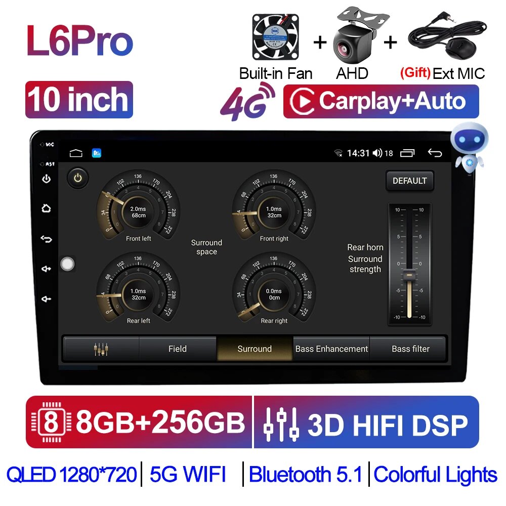 LEHX 7/9/10 дюймовый автомобильный Android 12 Carplay Радио Стерео GPS навигация Bluetooth Φ 2 Din Авторадио головное устройство 10-4G8core-8-256G-C