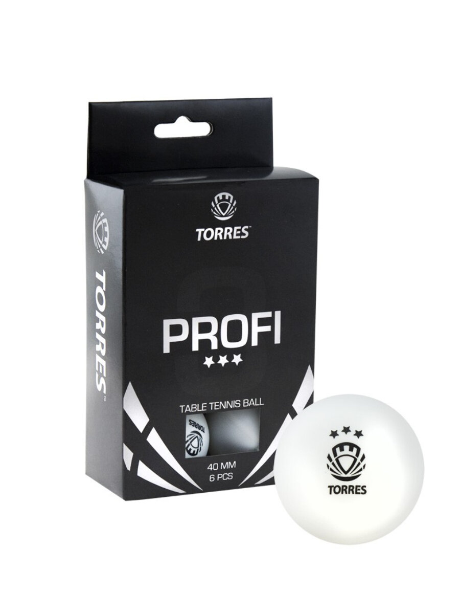 Мячи для настольного тенниса TORRES 3* Profi 40+ Plastic x6, White
