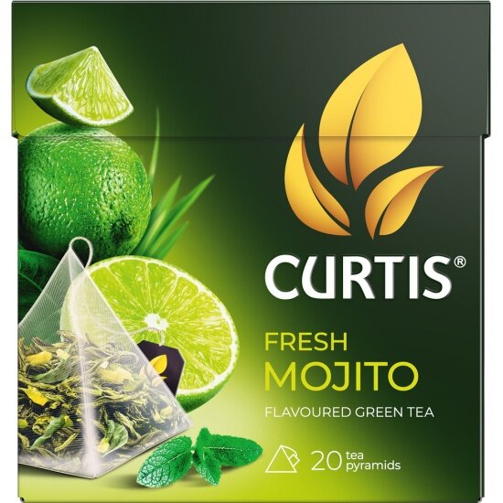 Чай зеленый Curtis "Fresh Mojito" с ароматом мохито мятой цедрой цитрусовых и лемонграссом фруктовый ароматизированный 20 пирамидок