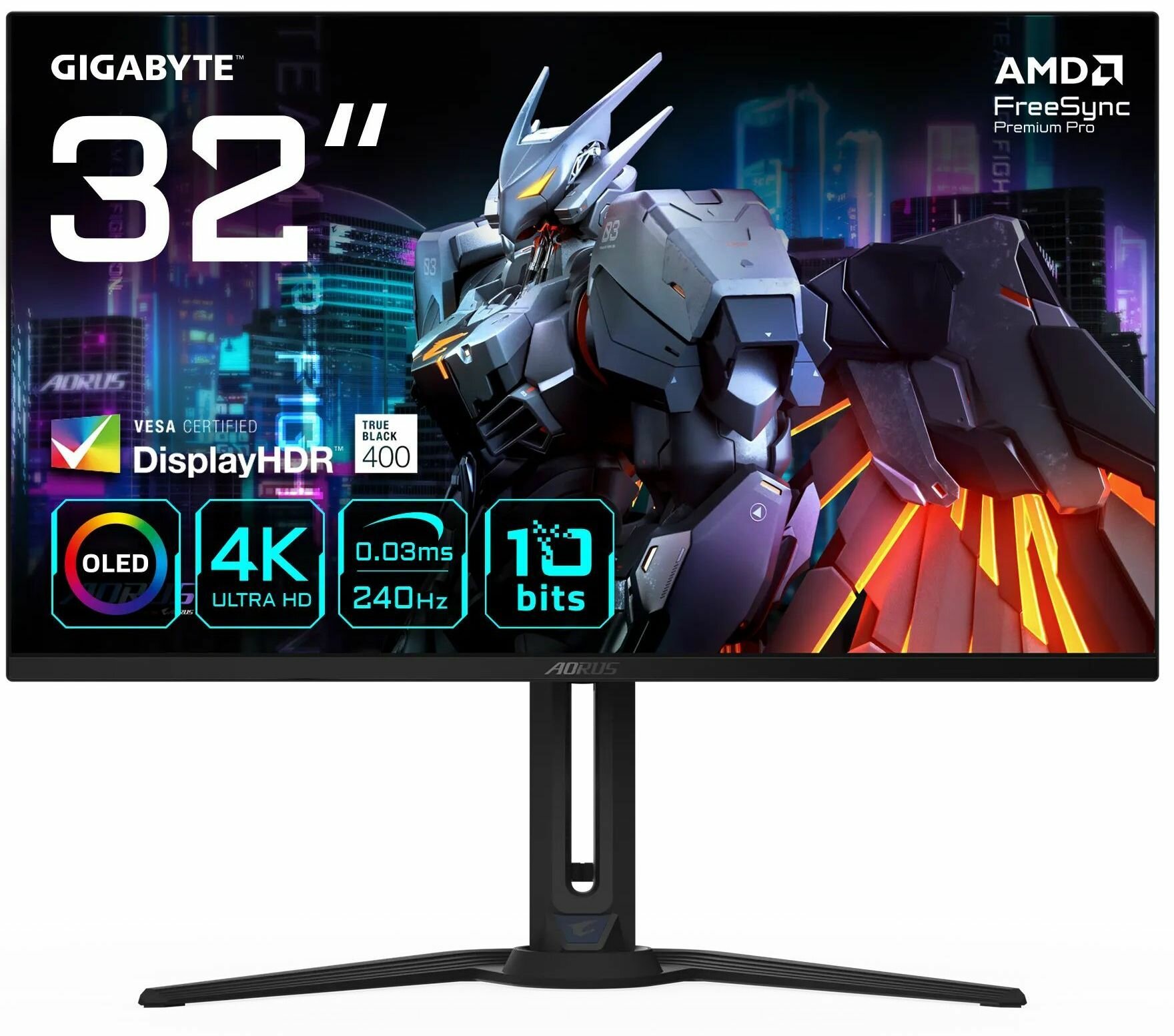 Монитор 31,5" GIGABYTE FO32U2 3840x2160 LED, 16:9, QD OLED, 250cd, 178/178, DP, HDMI, 240Hz, HAS, VESA, black