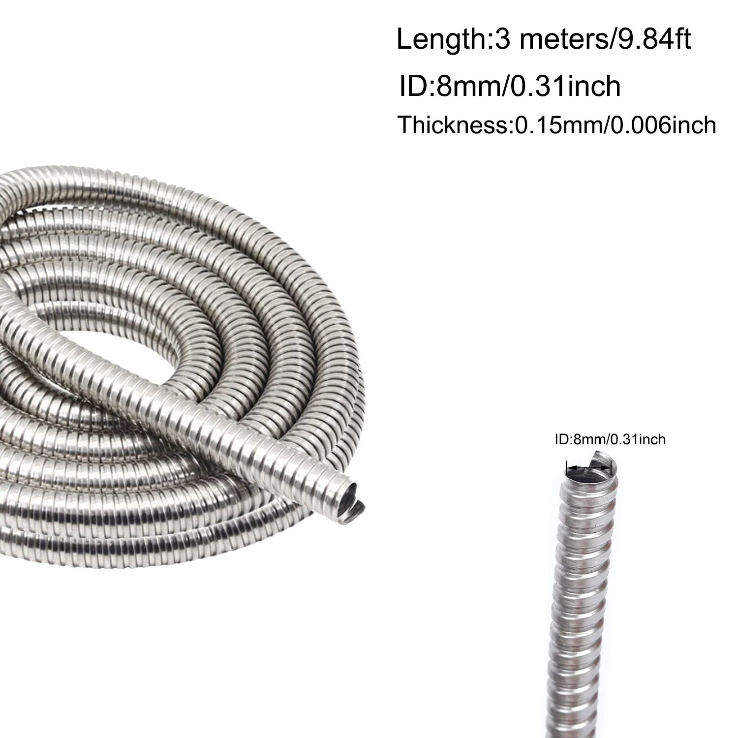 Гофрированный шланг из нержавеющей стали 304, 8mm, 3 метра
