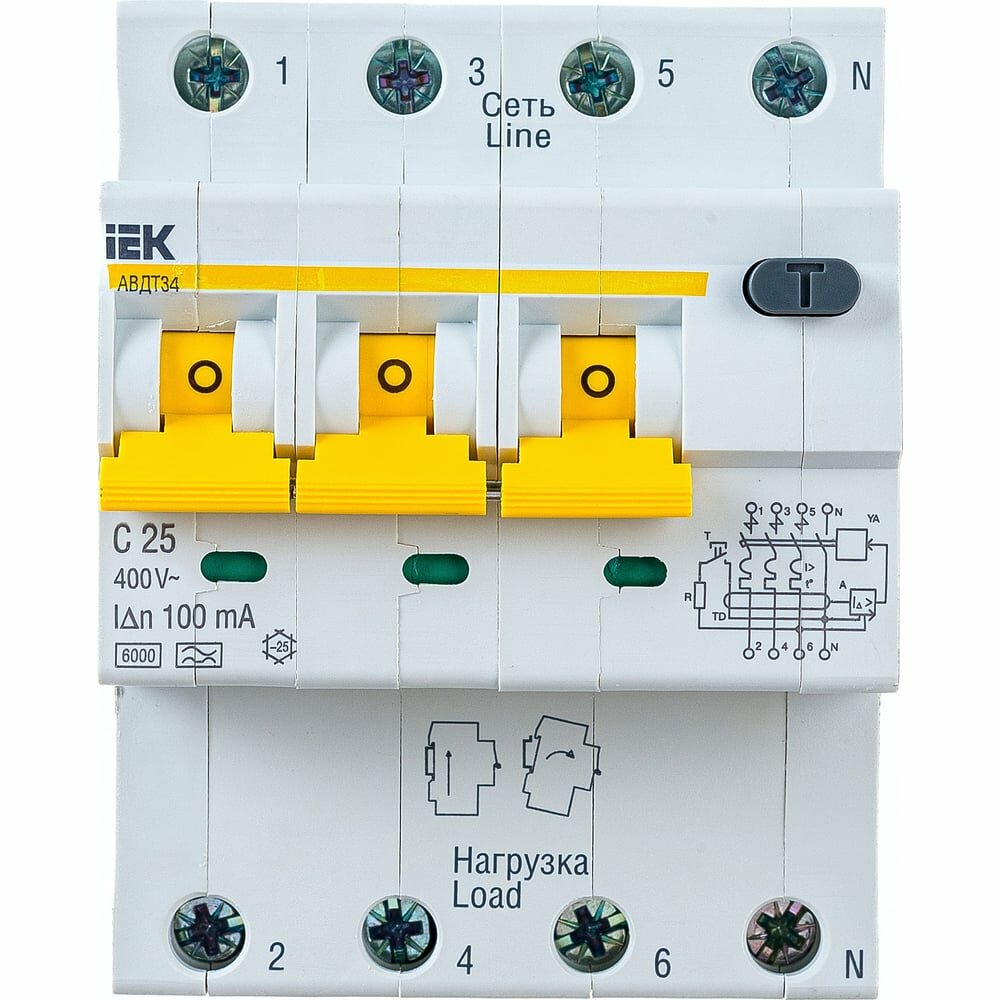 Автоматический Выключатель Дифф. тока IEK АВДТ 34 C25 100мА MAD22-6-025-C-100