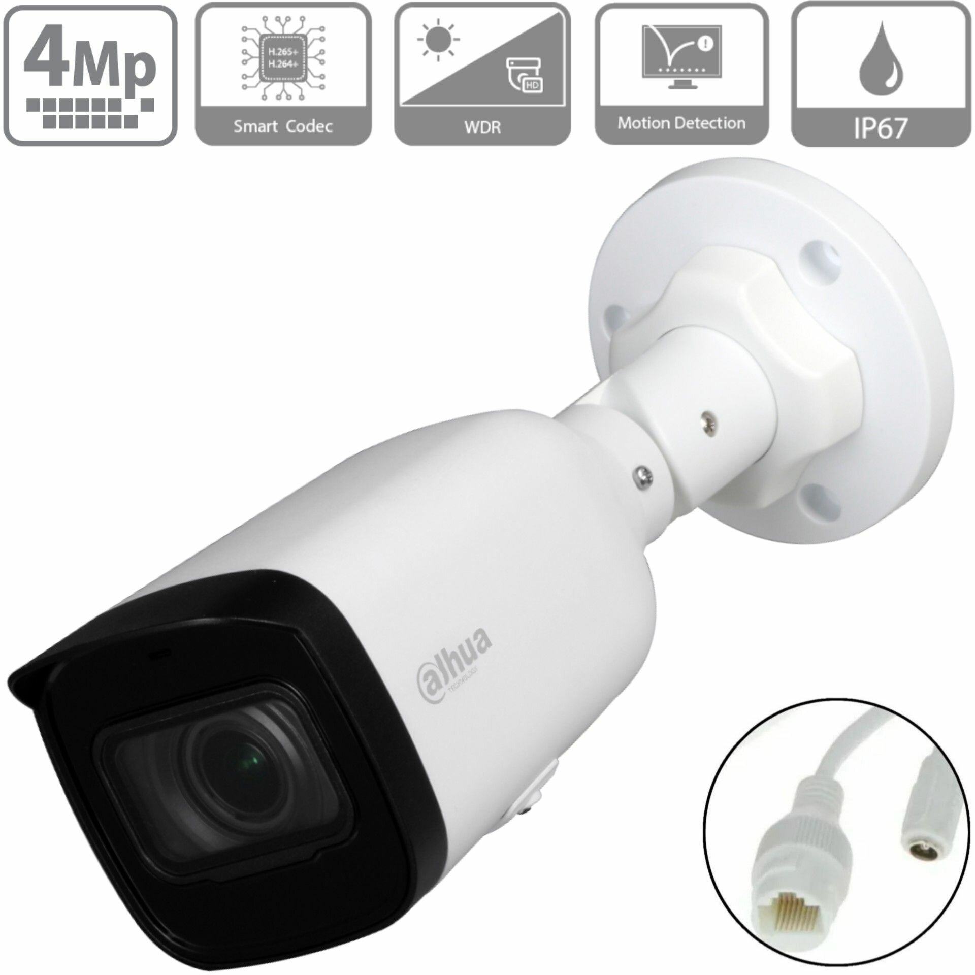 Dahua DH-IPC-HFW1431T1P-ZS-S4 4Мп 2,8-12 мм - камера видеонаблюдения IP внутренняя и уличная, цифровая цилиндрическая IP-видеокамера для улицы и помещений с ИК подсветкой, 2688x1520 2K, CMOS 1/3"