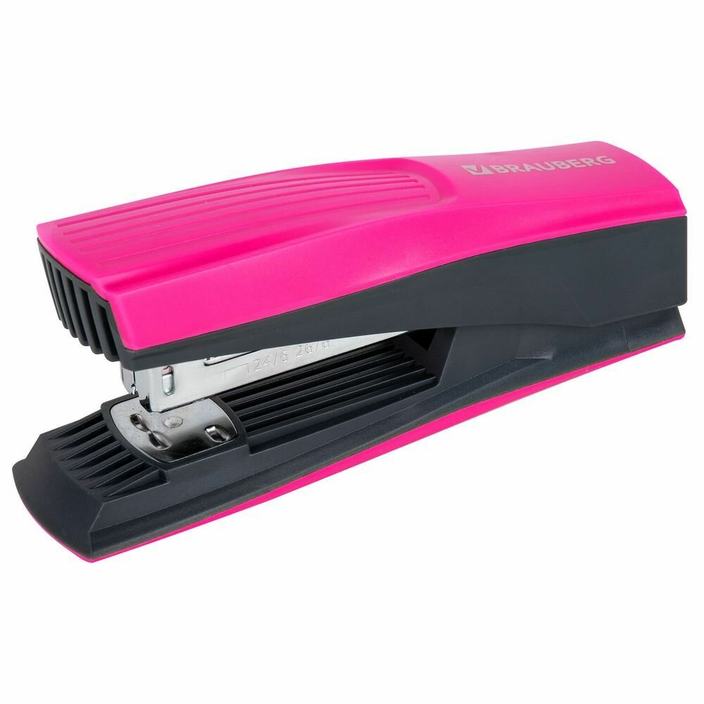 Степлер №24/6, 26/6 BRAUBERG "SUPER", до 30 листов, маджента и черный