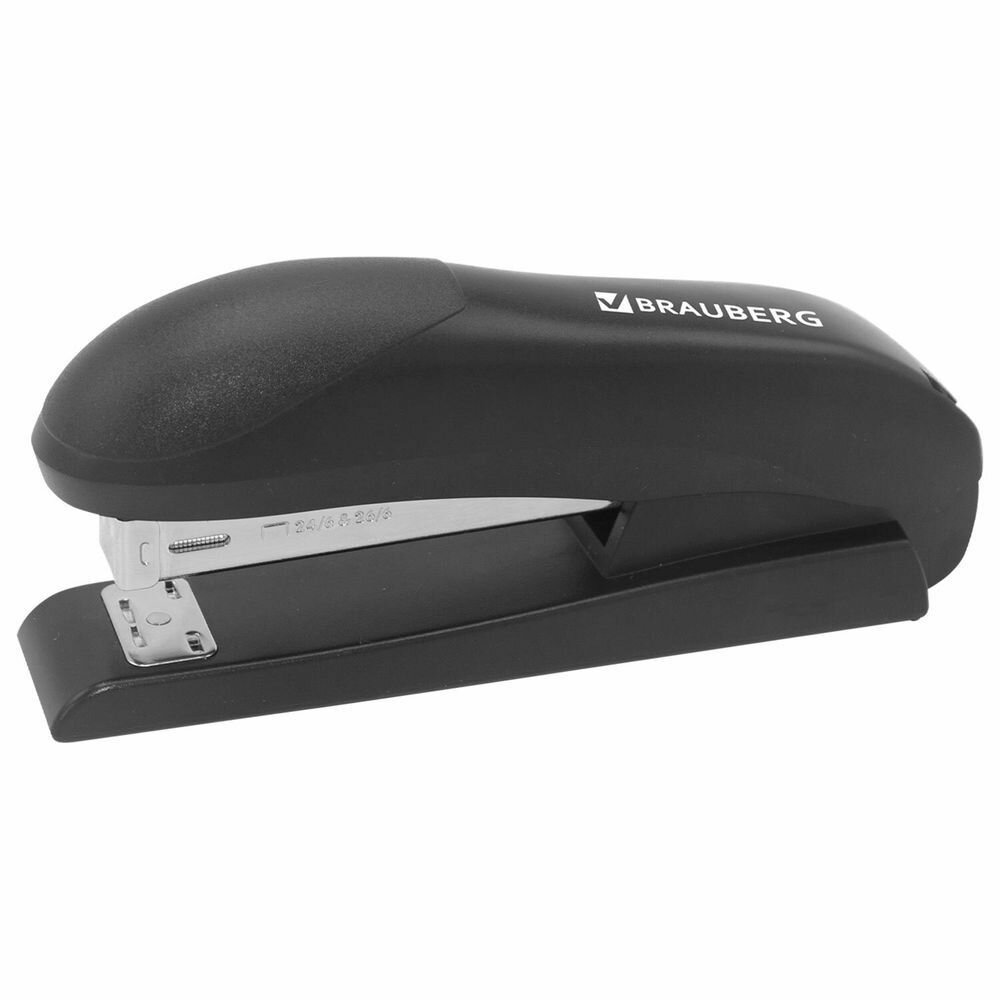 Степлер №24/6, №26/6 BRAUBERG "UNIVERSAL+", до 30 листов, полнозагрузочный, на 150 скоб, черный