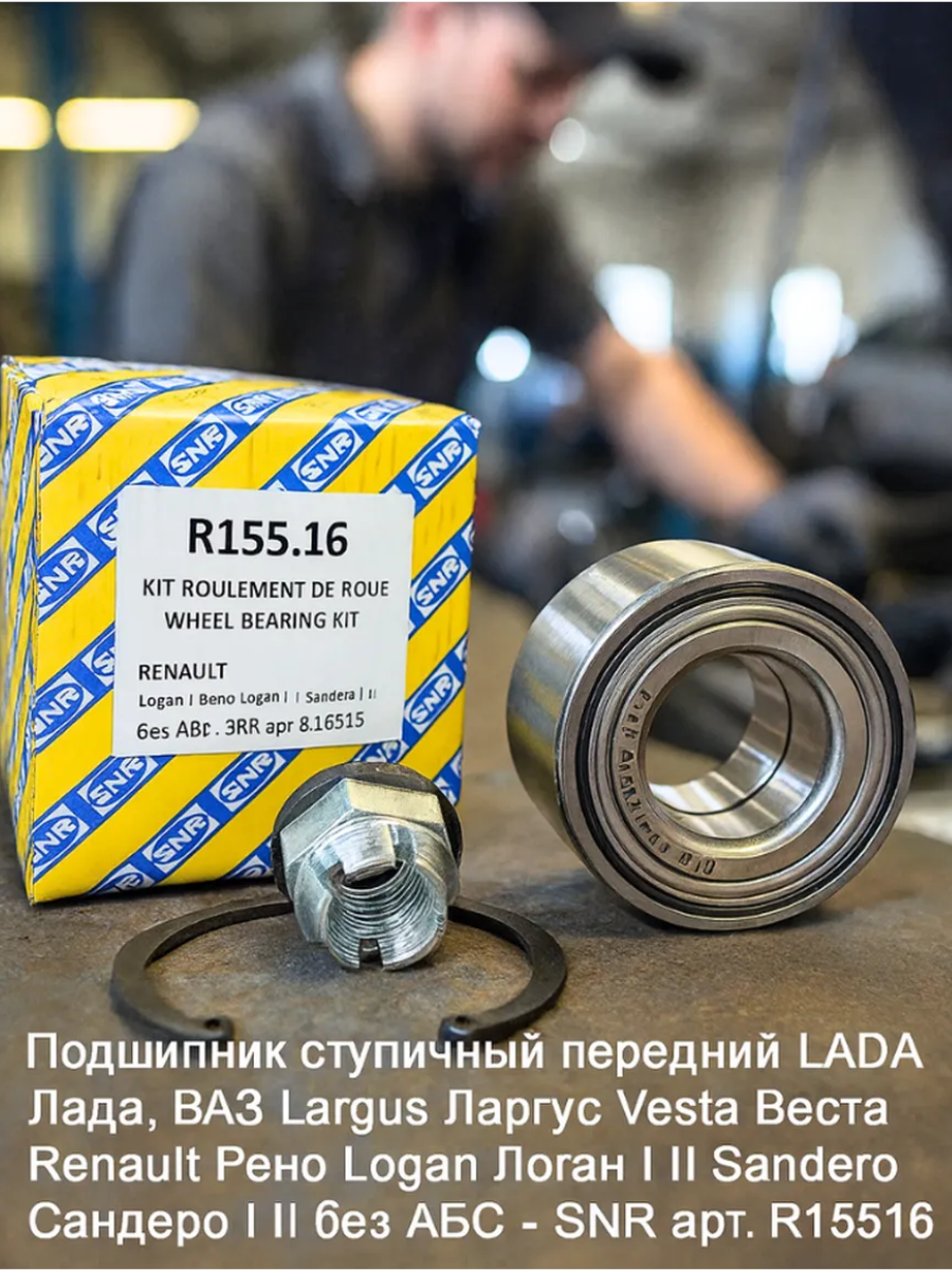 Подшипник передней ступицы рено логан 1 без абс веста R15516