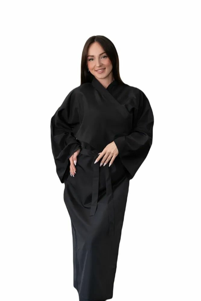 Пеньюар парикмахерский в стиле кимоно / накидка для стрижки, полиэстер, черный, защита одежды