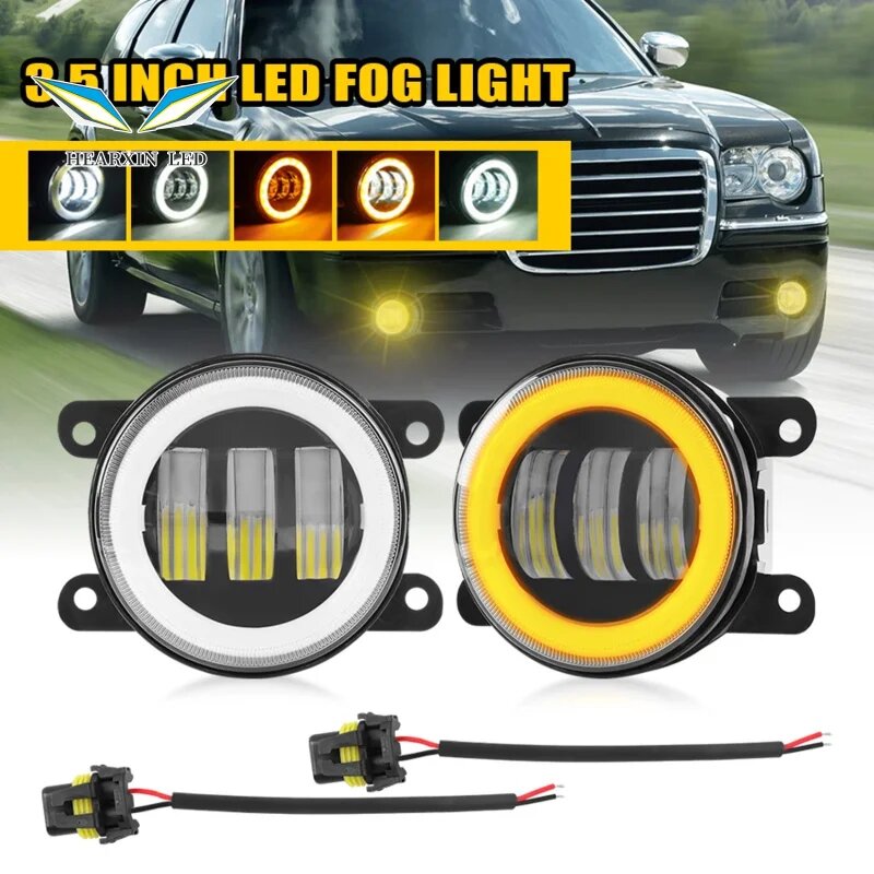 3,5-дюймовый автомобильный передний DRL свет белого янтарного цвета Halo дневные ходовые круглые светодиодные противотуманные фары для Jeep Wrangler 12V Dodge Off-road 4x4 бампер