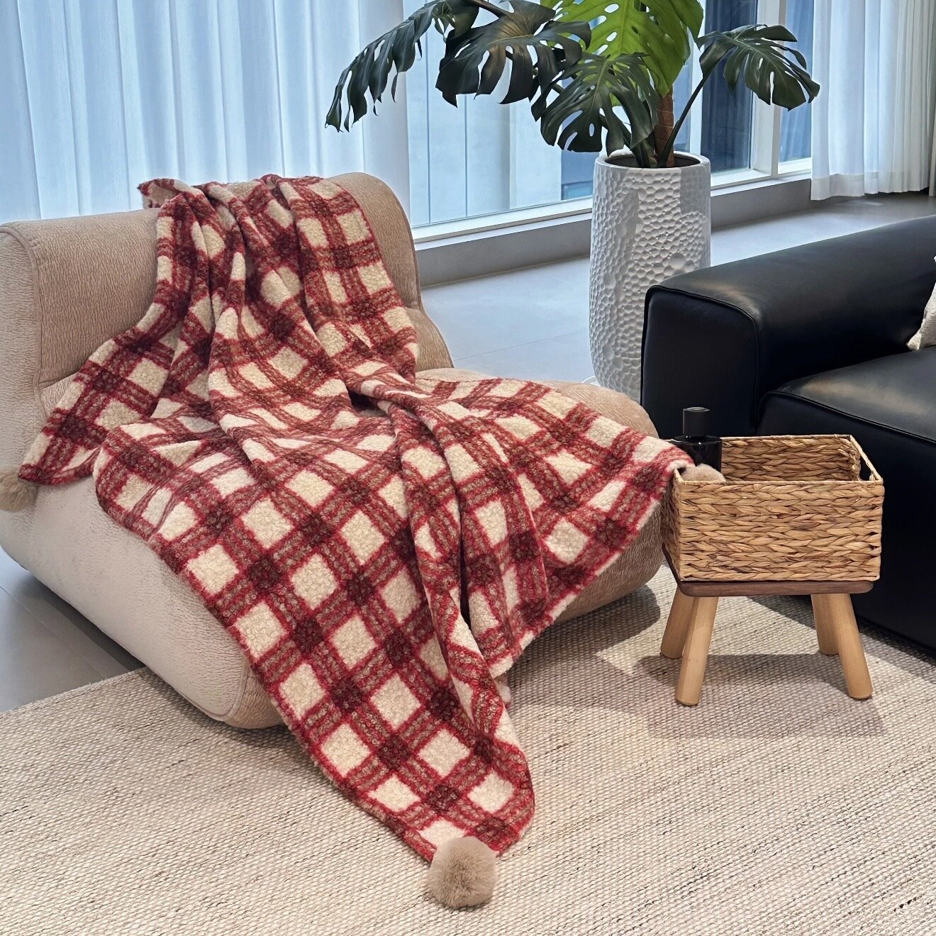 Новогоднее красное шерстяное одеяло в клетку, двусторонний плед, в британском ретро-стиле, мягкое, утолщенное для осени и зимы, покрывало для дивана.