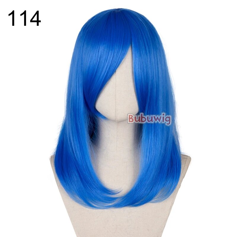 Яркий синий прямой парик BUBUWIG, 40 см, Цвет: 114