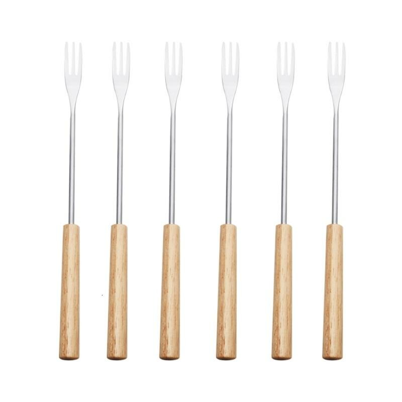 Вилки из нержавеющей стали для салата, фруктов и десертов, деревянная рука