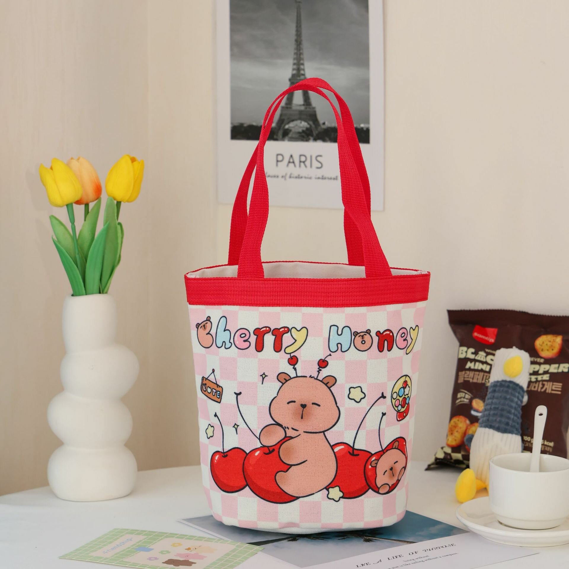 Милая сумка-ведро с граффити, цилиндрическая сумка с принтом, холщовая сумка для обеда, корейский стиль, ручная сумка для девочек, сумка для мамы