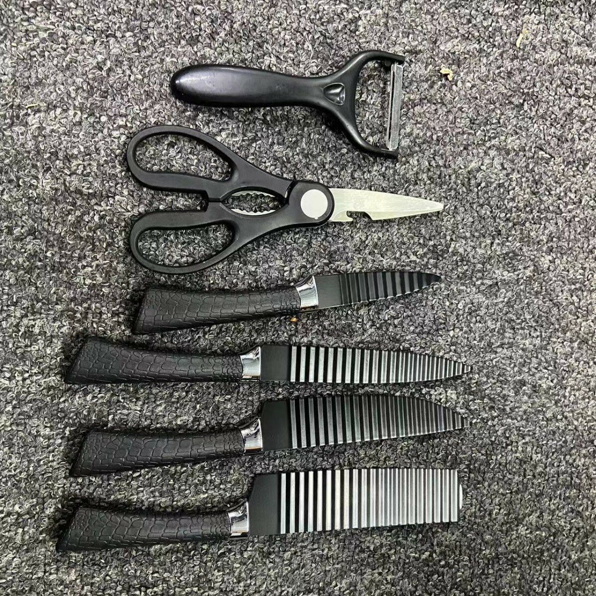 Горячая распродажа 238A Набор из шести ножей с черным волнообразным узором, антипригарные ножи для нарезки мяса, кухонный набор ножей