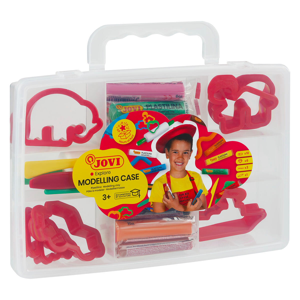 Пластилин растительный JOVI, 8 цветов, 25г, растительный, формочки, стеки, скалка, в чемодане
