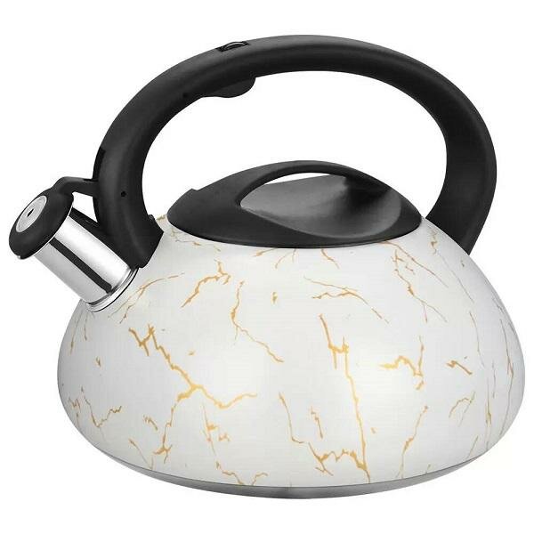 Чайник нерж 2.8Л свист мрамор белый индукция катунь