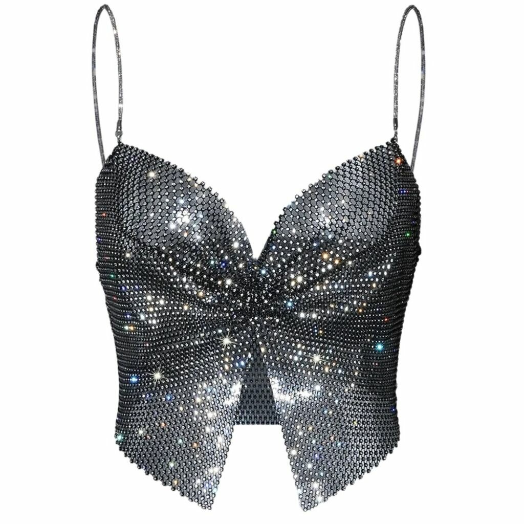 Камзол в сеточку с бантом из страз-Черный-L