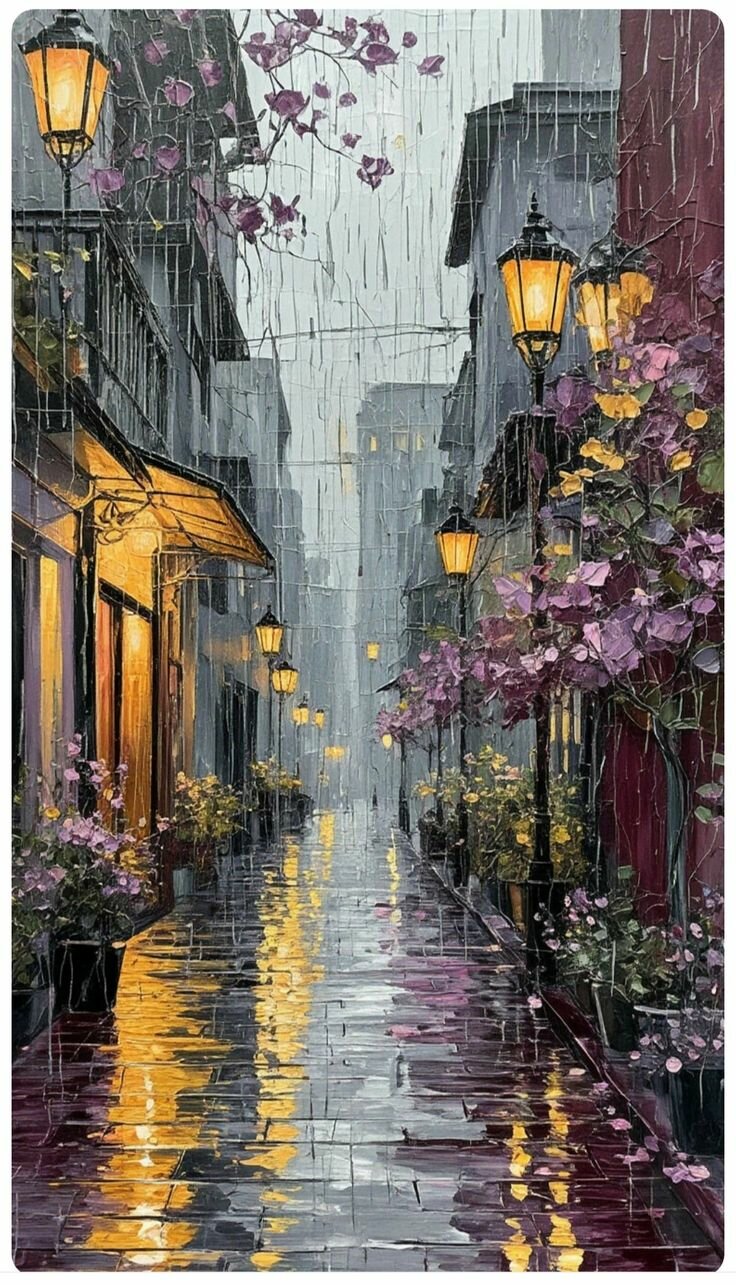 Алмазная живопись "Город после дождя", 5D, круглая, 40x50 см. Производитель: Brose Art.