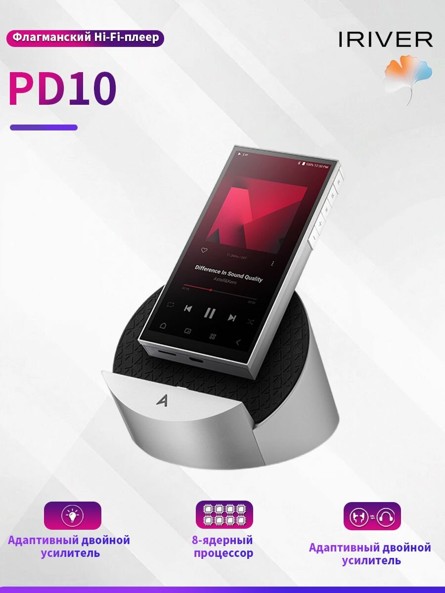 Iriver PD10 256 ГБ, серебристый, флагманская версия, портативный Hi-Fi-плеер с поддержкой аудиоформатов без потерь, MP3-плеер, в комплекте стандартная док-станция