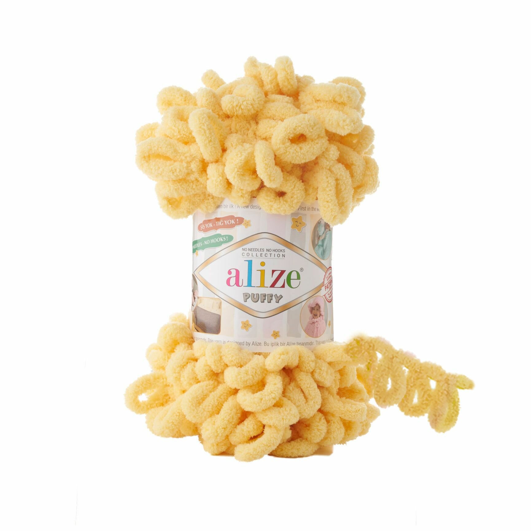 Пряжа для вязания Puffy Alize 2 мотка (9 м, 100 гр), цвет 509 тёмно-жёлтый