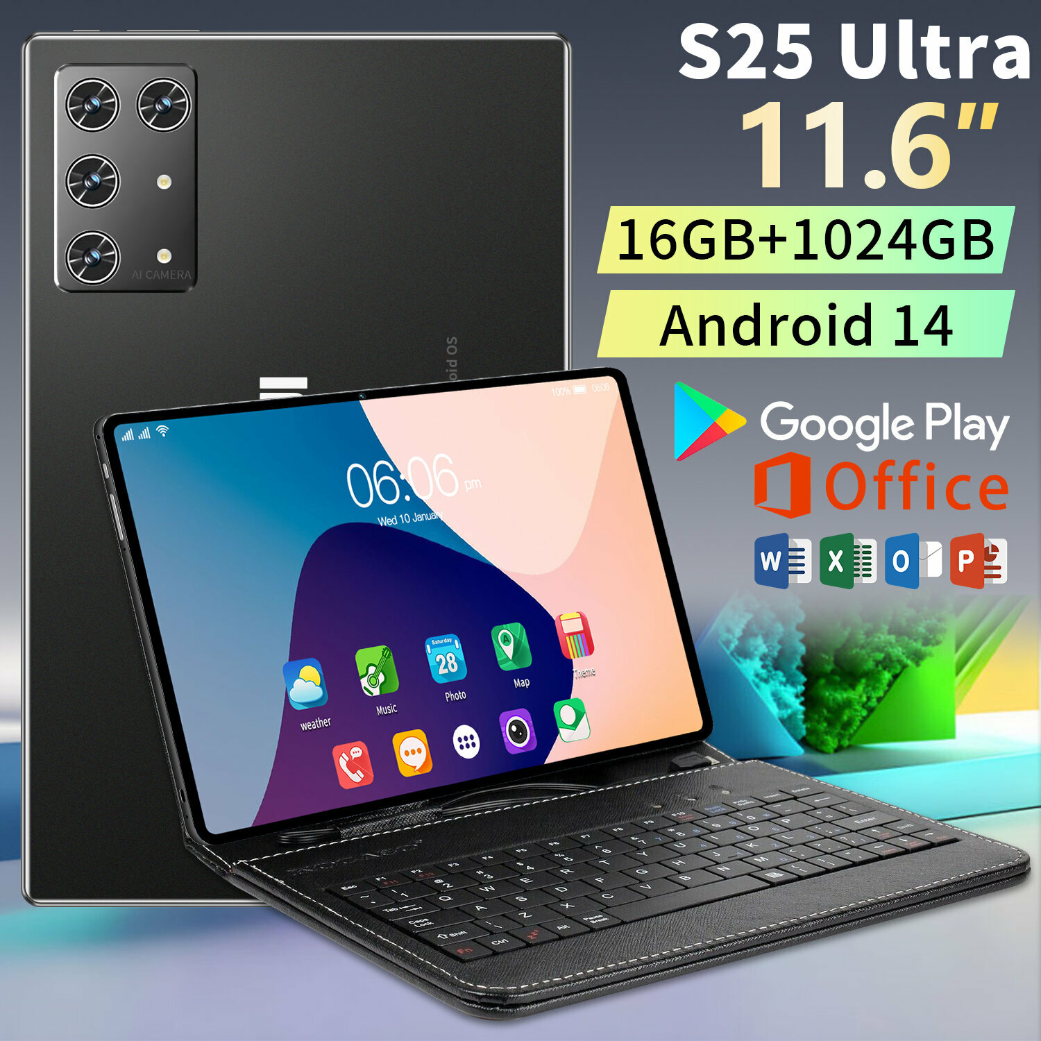 Игровой планшет S25, 2 SIM-карты, ОС Android 14, 1024ГБ, 16ГБ RAM