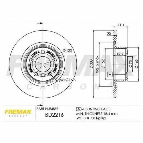 Диск тормозной задний bmw manufacturer bmw x3 10-17, x4 14-18 Fremax BD2216 для BMW X3 F25, X4 F26