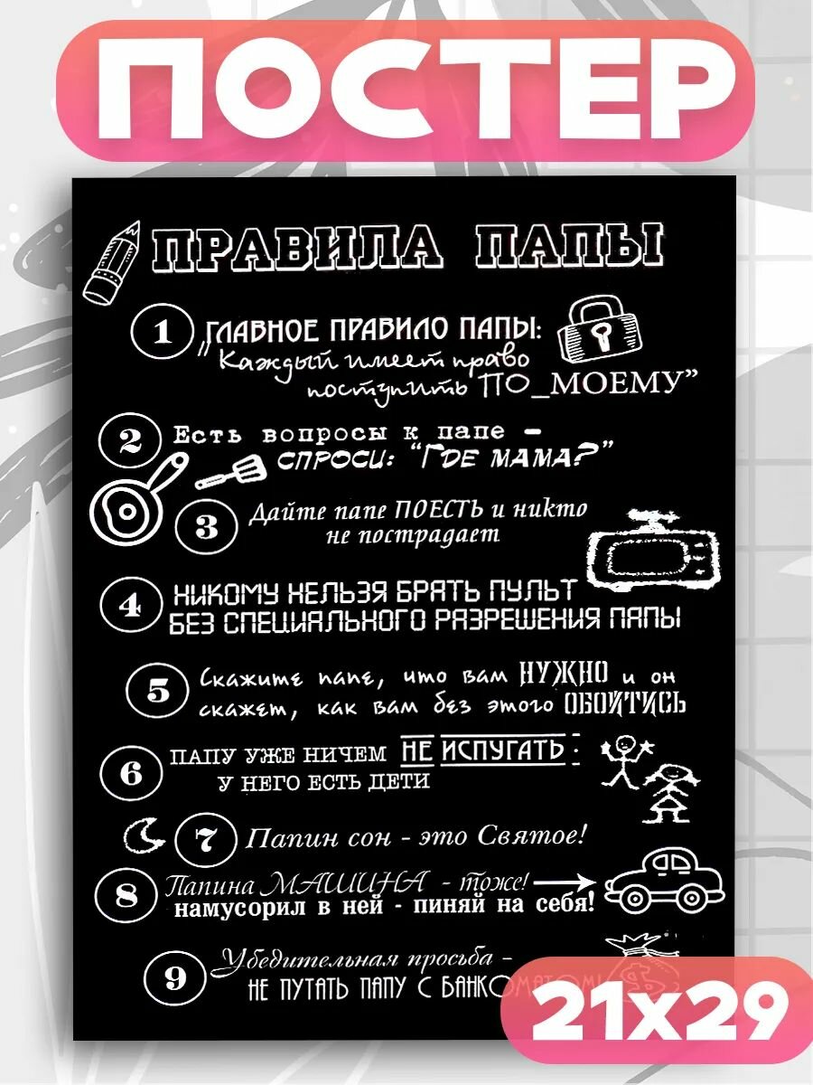 Постер на стену Правила мамы и папы, плакат 1шт, А4 размер.