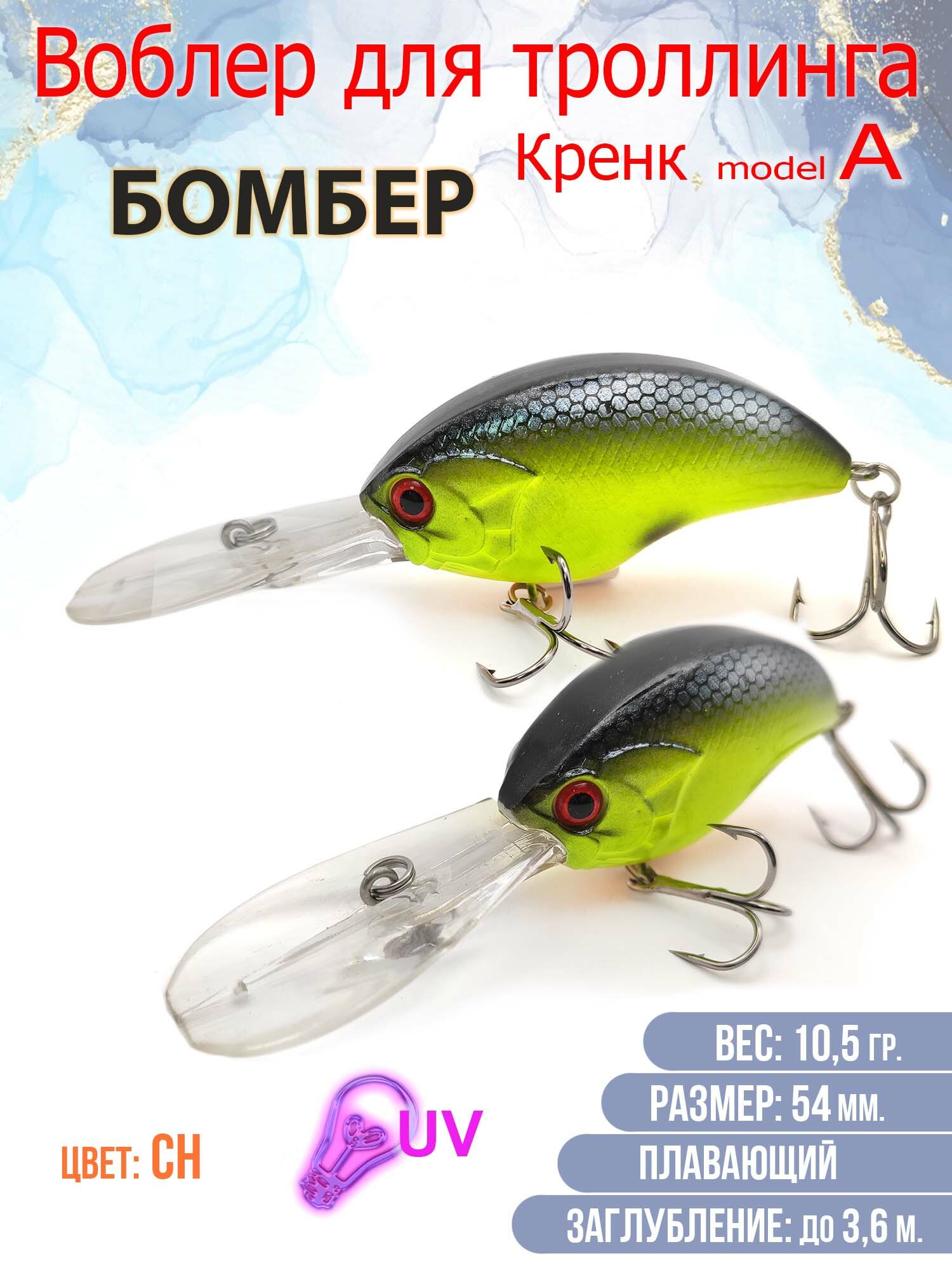 Воблер кренк для троллинга Model A цвет CH для рыбалки 5,4 см